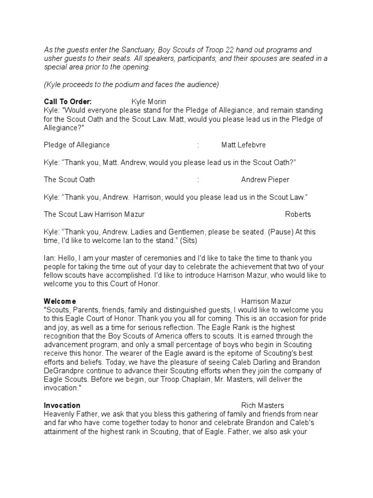 COH Script | PDF | Boy Scouts Of America | Scouting