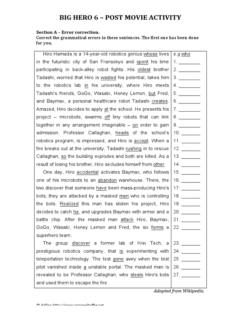 Big Hero 6 For PT3 Students (Part 1) | PDF | Animation | Cinema