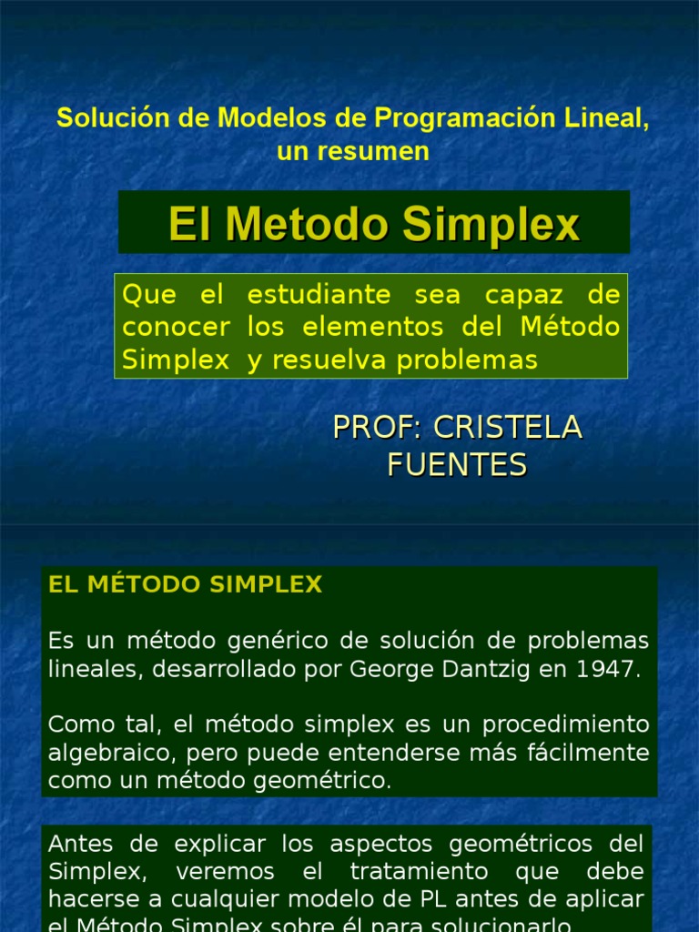 El Metodo Simplex. Un Resumen- 1 | Algoritmos | Ciencia computacional