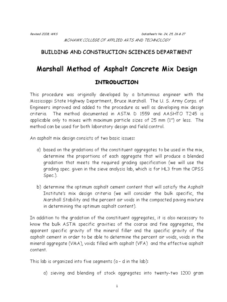Marshall Mix Design Procedure | PDF | Density | Construction Aggregate