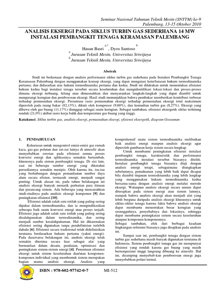 Analisis Eksergi Turbin Gas 14 MW | PDF | Sains & Matematika