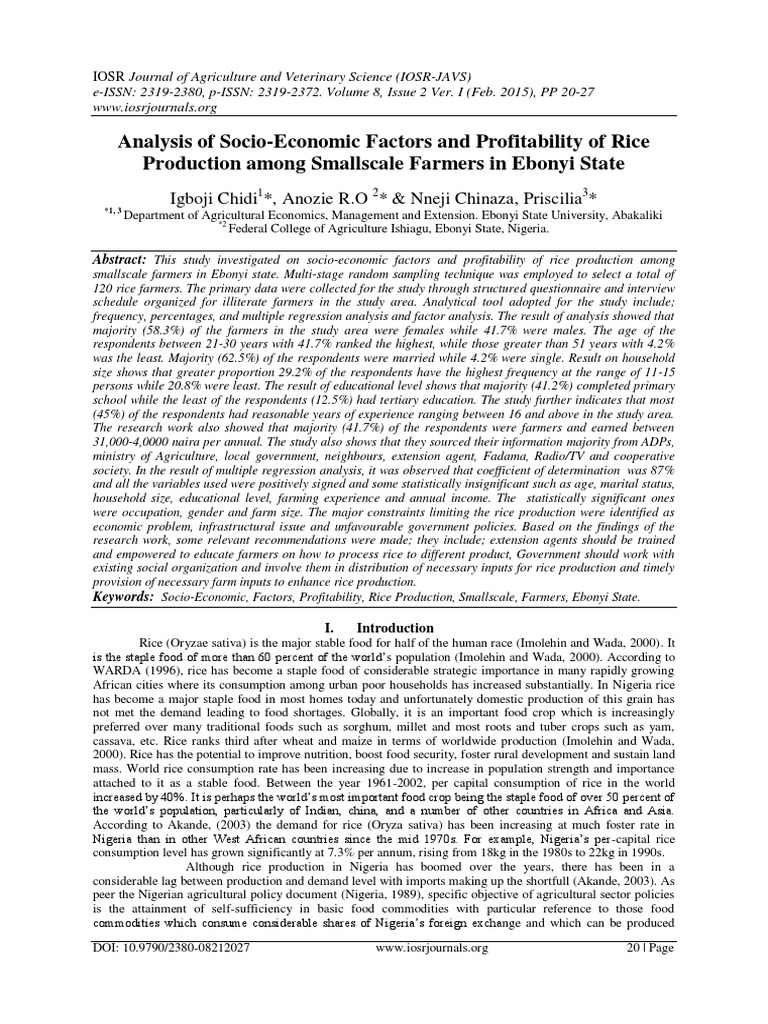 Analysis of Socio-Economic Factors and Profitability of Rice Production ...