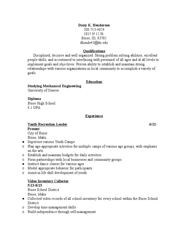 Daisy Resume For Class | PDF