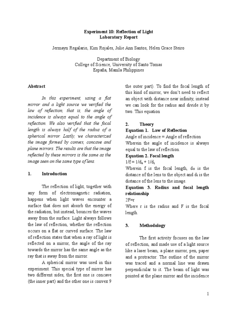 Reflection of Light | PDF | Lens (Optics) | Reflection (Physics)