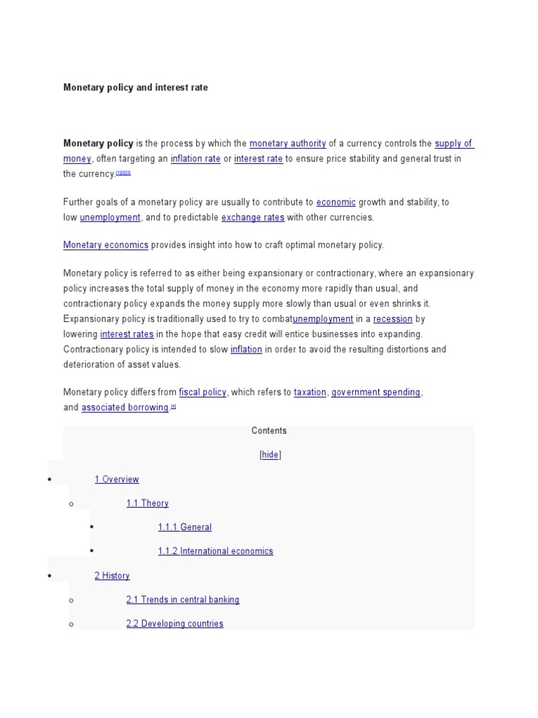Monetary Policy and Interest Rate | PDF | Monetary Policy | Central Banks
