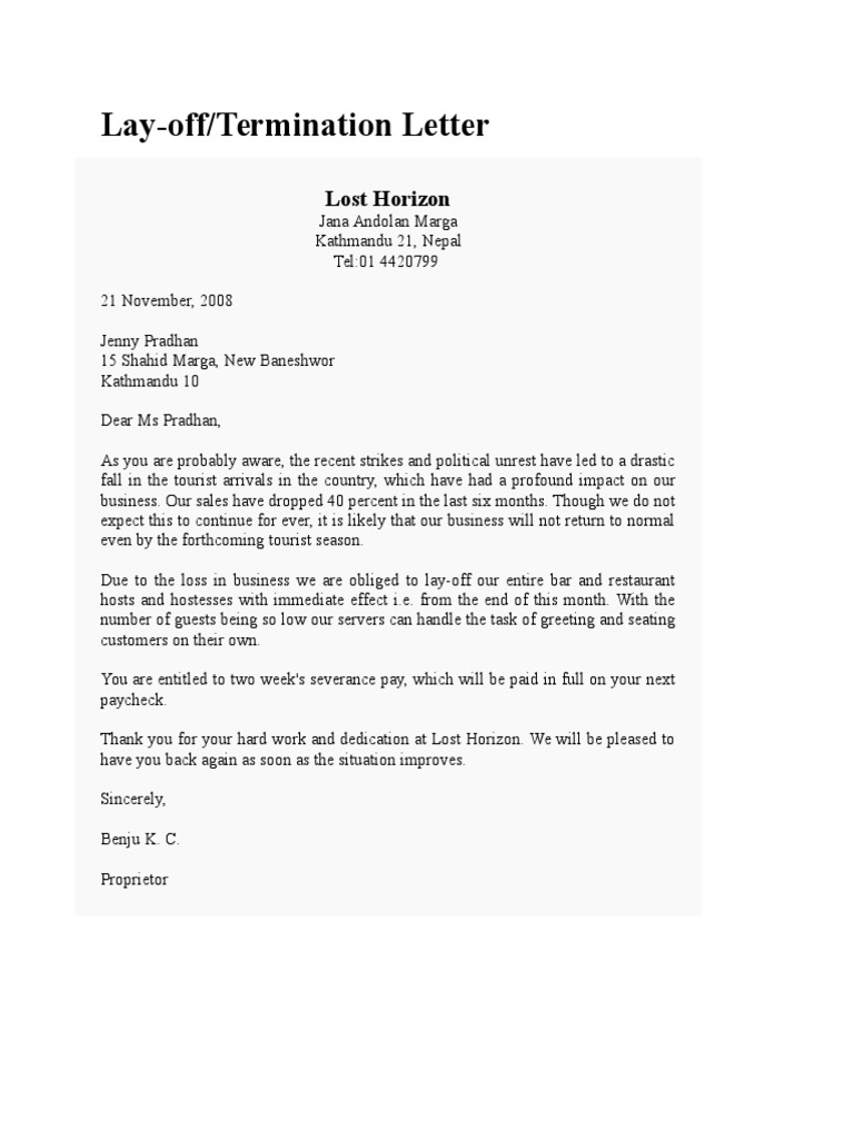 Lay-Off Termination Letter | PDF