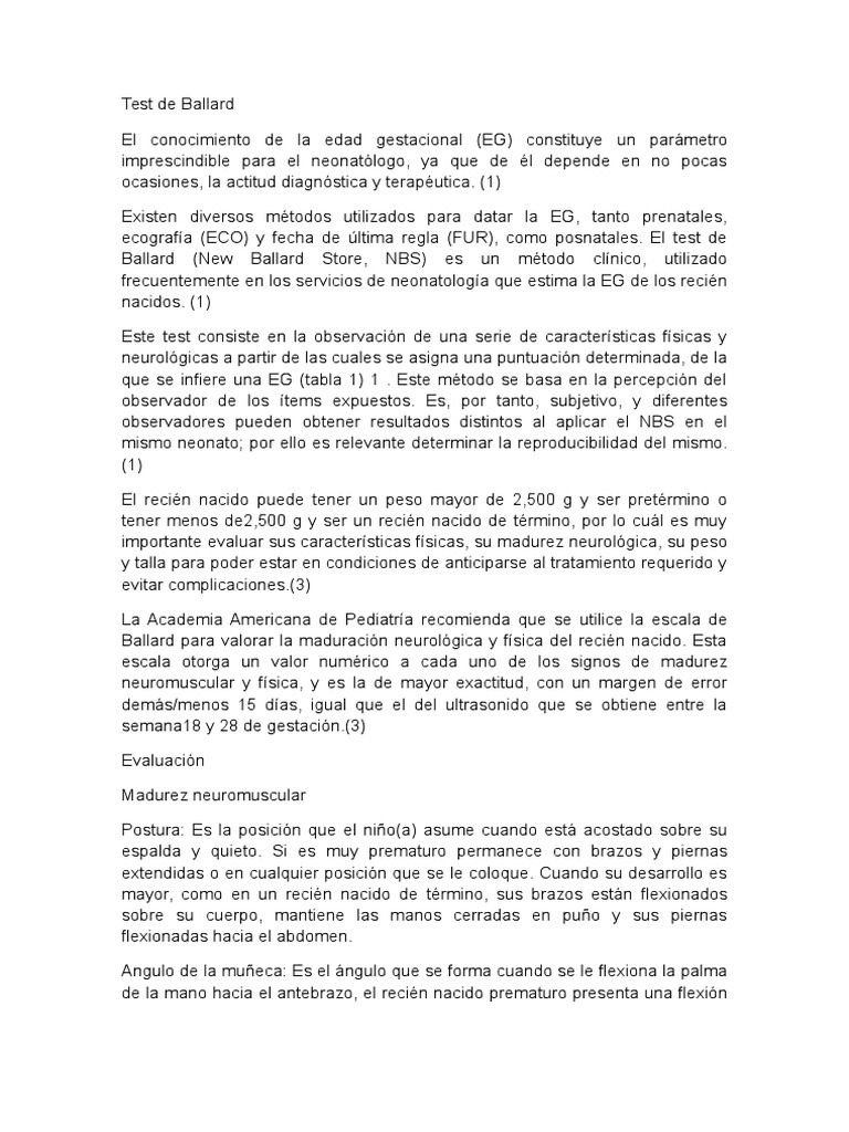 Test de Ballard para Evaluar Edad Gestacional | PDF | Medicina ...