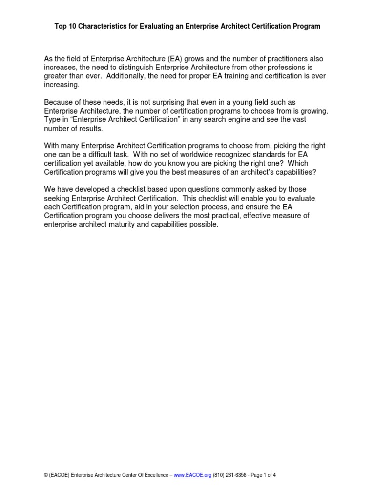 Top10 Enterprise Architect Certification | PDF | Enterprise Architecture | Professional ...