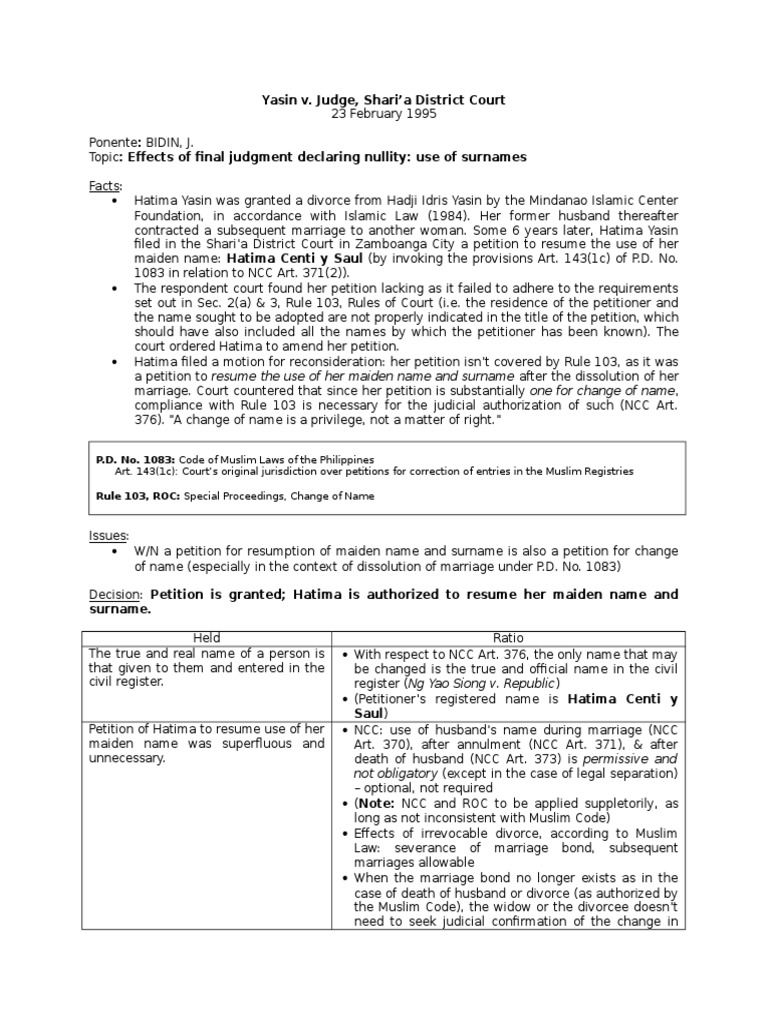 Yasin V Judge Sharia | PDF | Divorce | Sharia
