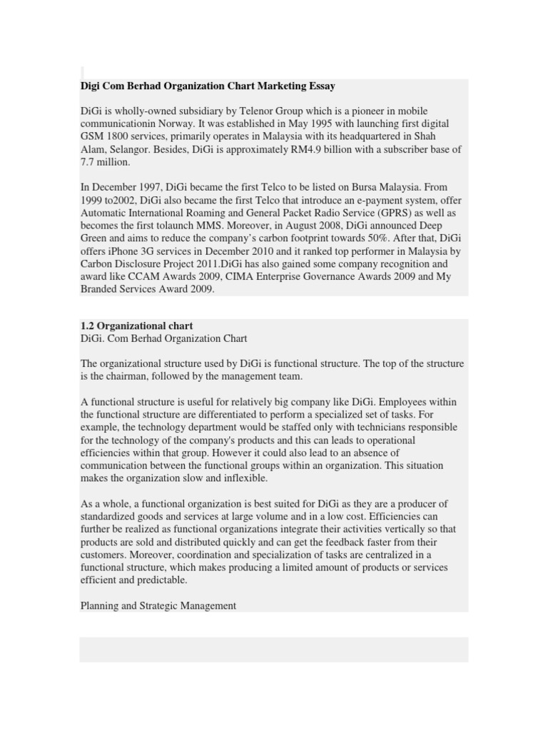 Digi Com Berhad Organization Chart Marketing Essay | PDF | Mobile Web ...