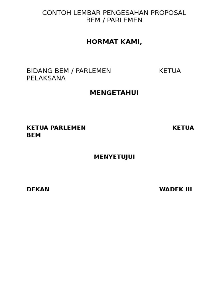 Contoh Lembar Pengesahan Proposal Bem Parlemen | PDF