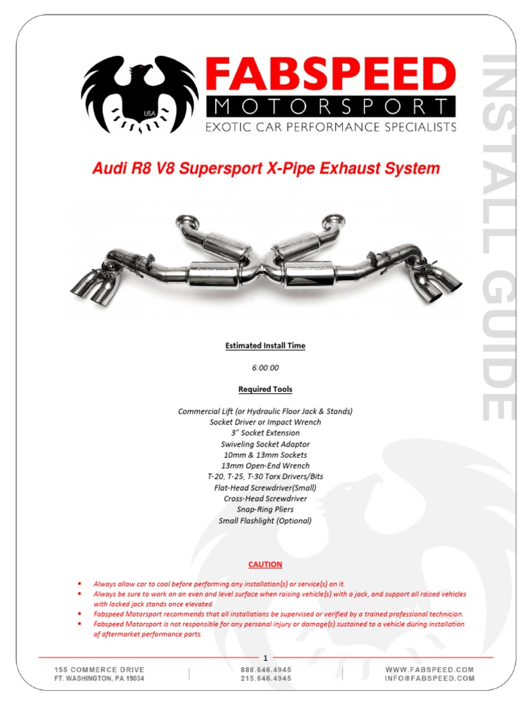 Basic Install Guide - Audi R8 Exhaust System | PDF | Screw | Nut (Hardware)