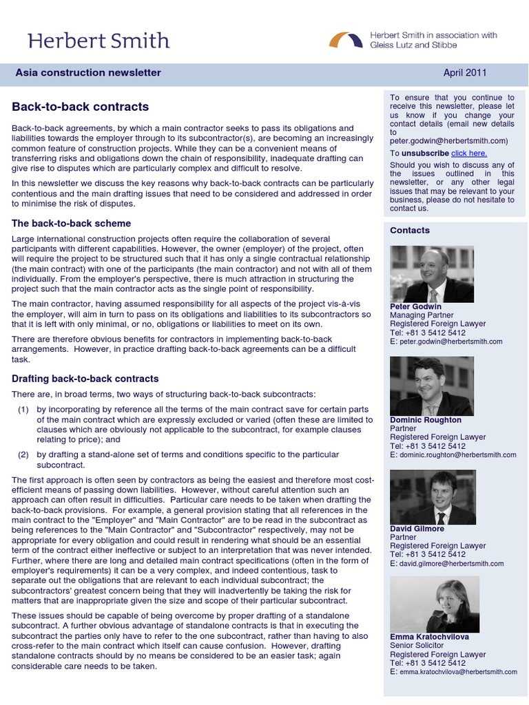 Back To Back Contract | PDF | Liquidated Damages | Damages