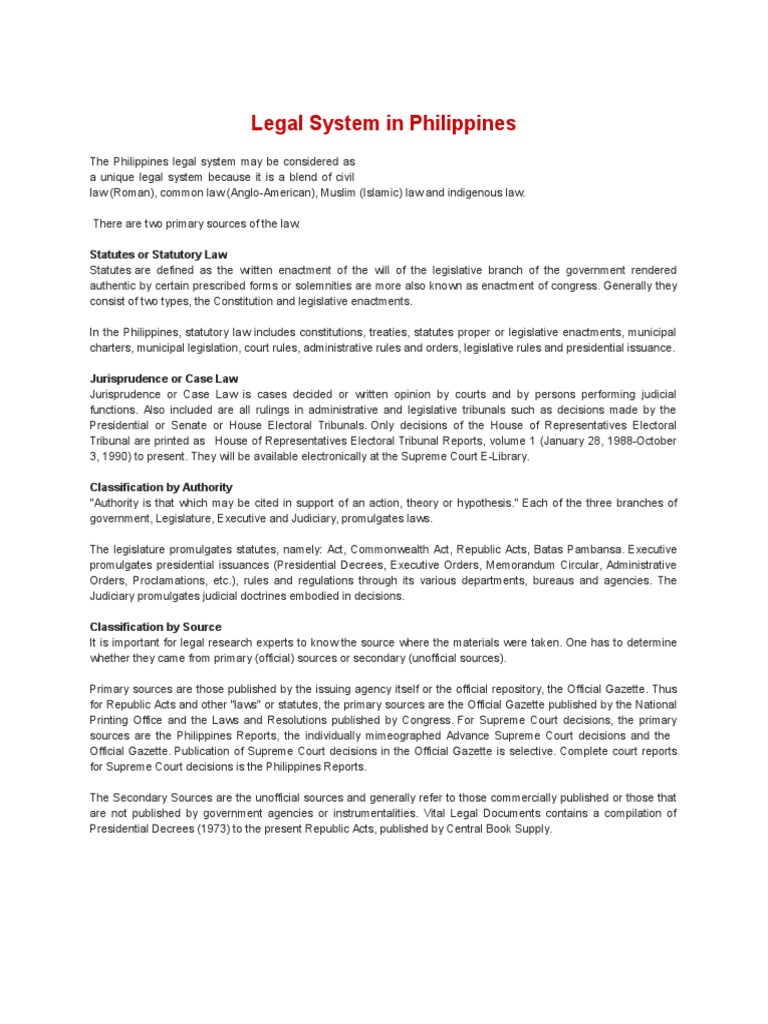 Overview of Philippine Legal System | PDF | Judiciaries | Case Law