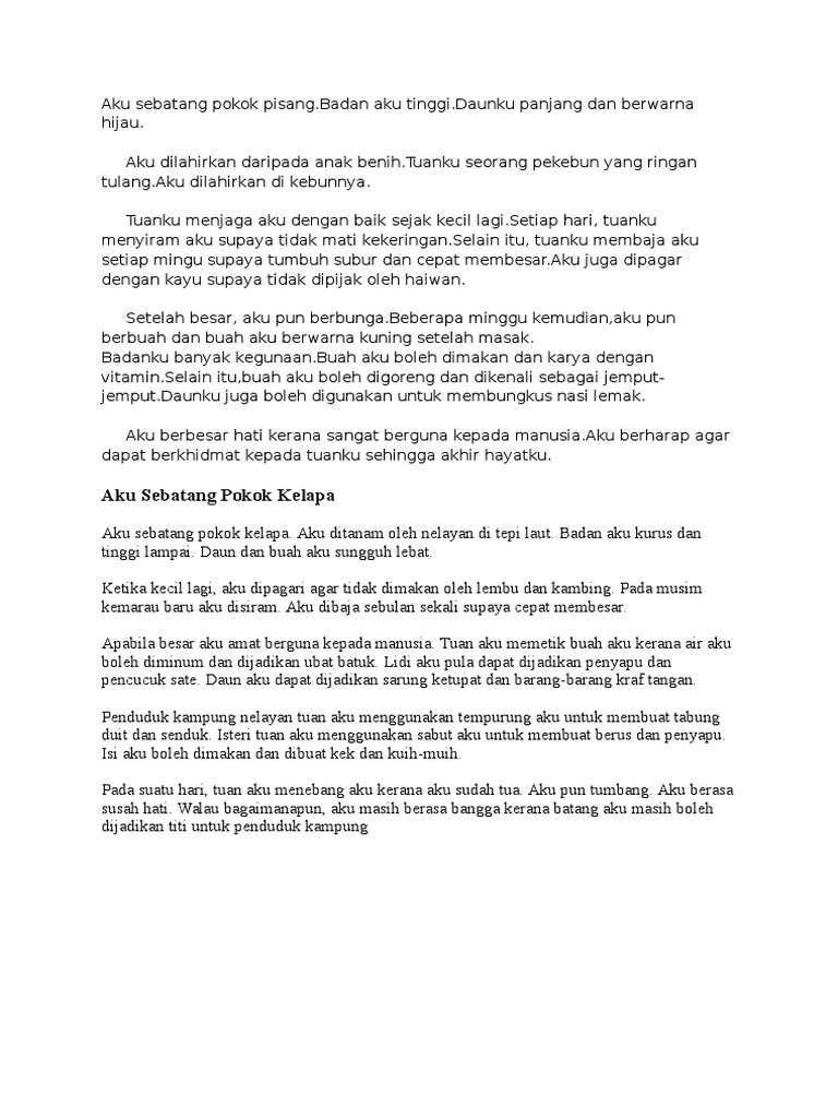 Contoh Karangan Aku Sebatang Pokok Kelapa Sawit Karangan Kegunaan