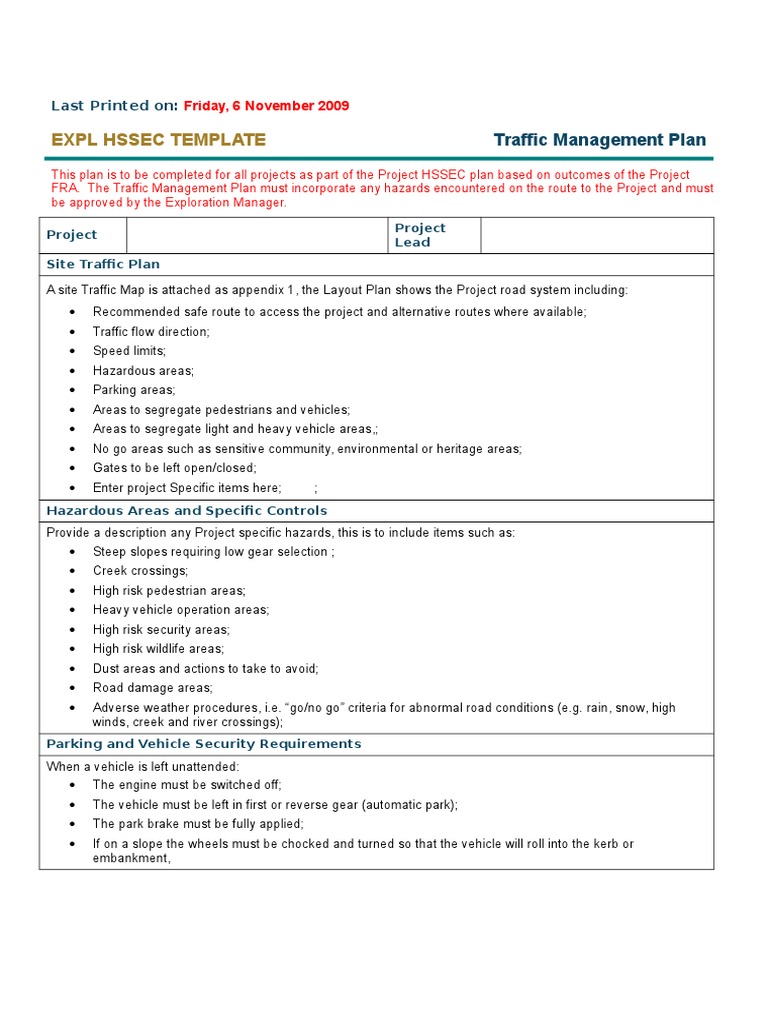 Traffic Management Plan - Template | PDF | Traffic | Road