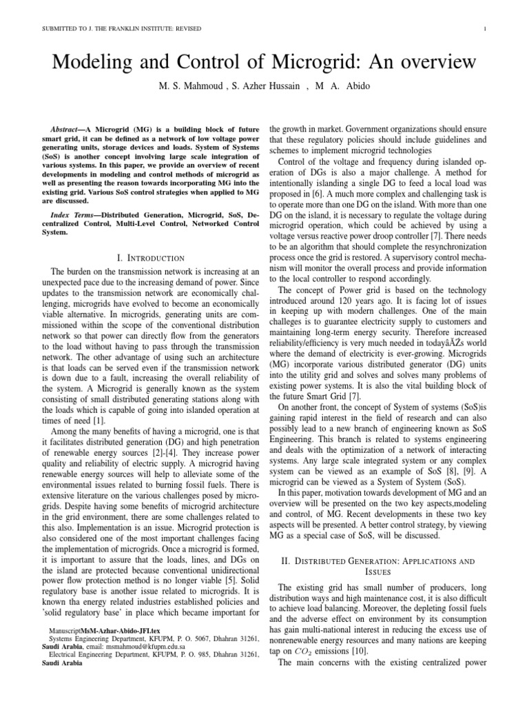 An Overview of Modeling and Control Methods for Microgrids and the Potential Application of ...