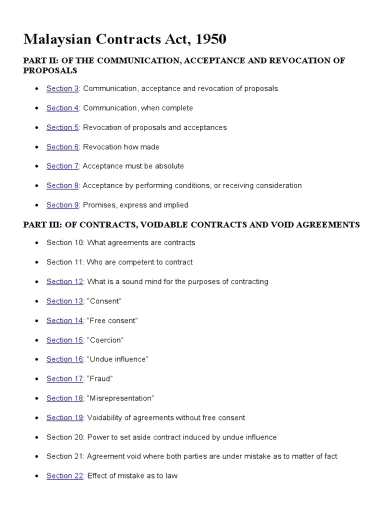 The Malaysian Contracts Act of 1950: Provisions Governing the Formation ...