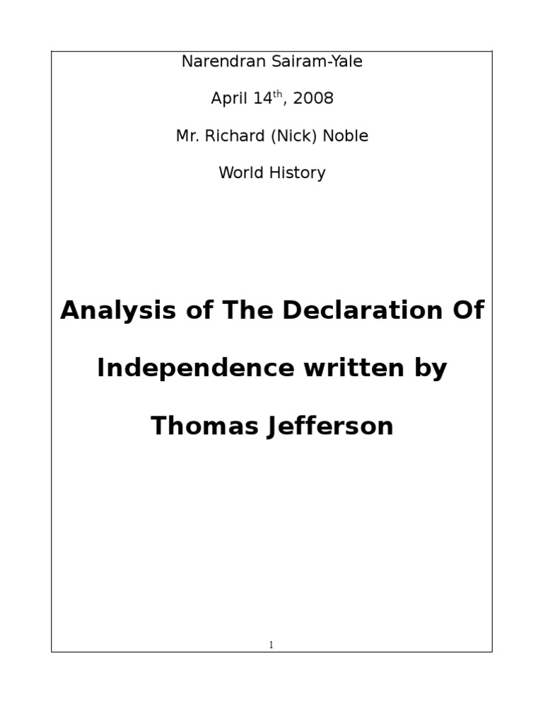Analysis of Declaration of Independence | PDF | United States ...