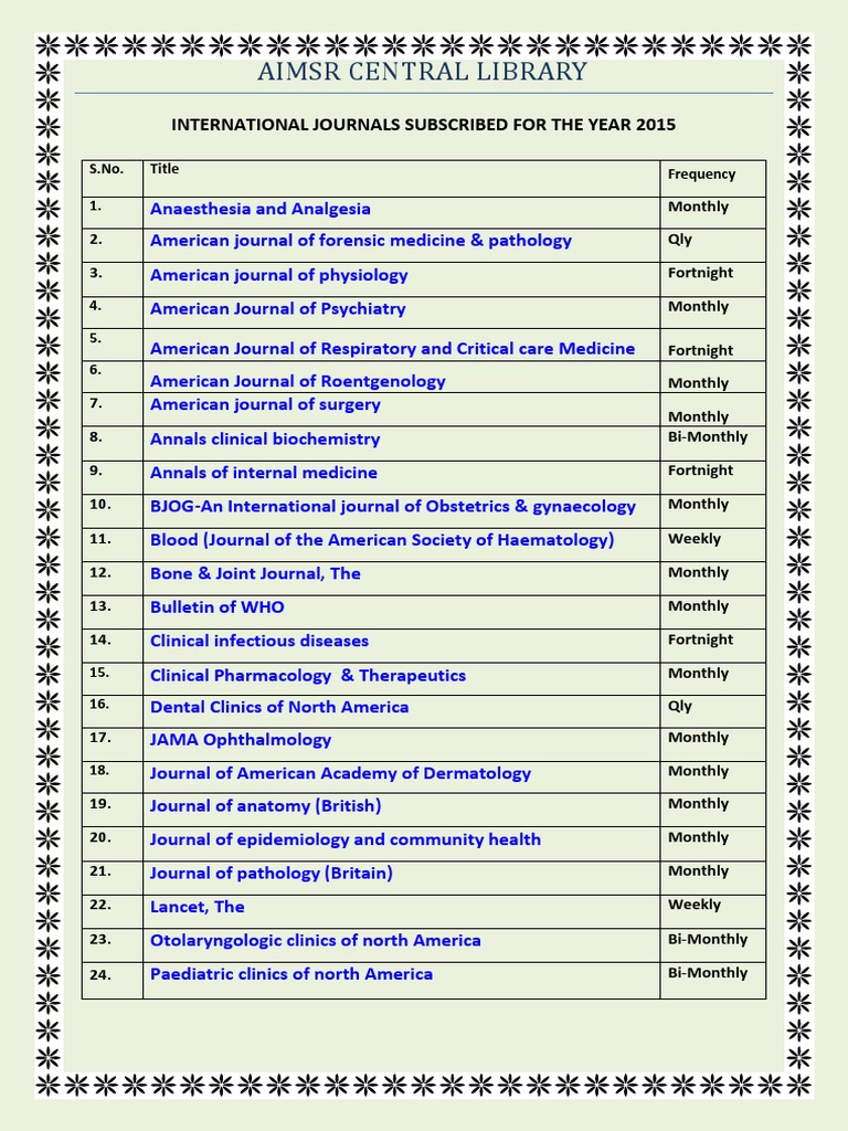 2015 Medical Journals Subscription List | PDF