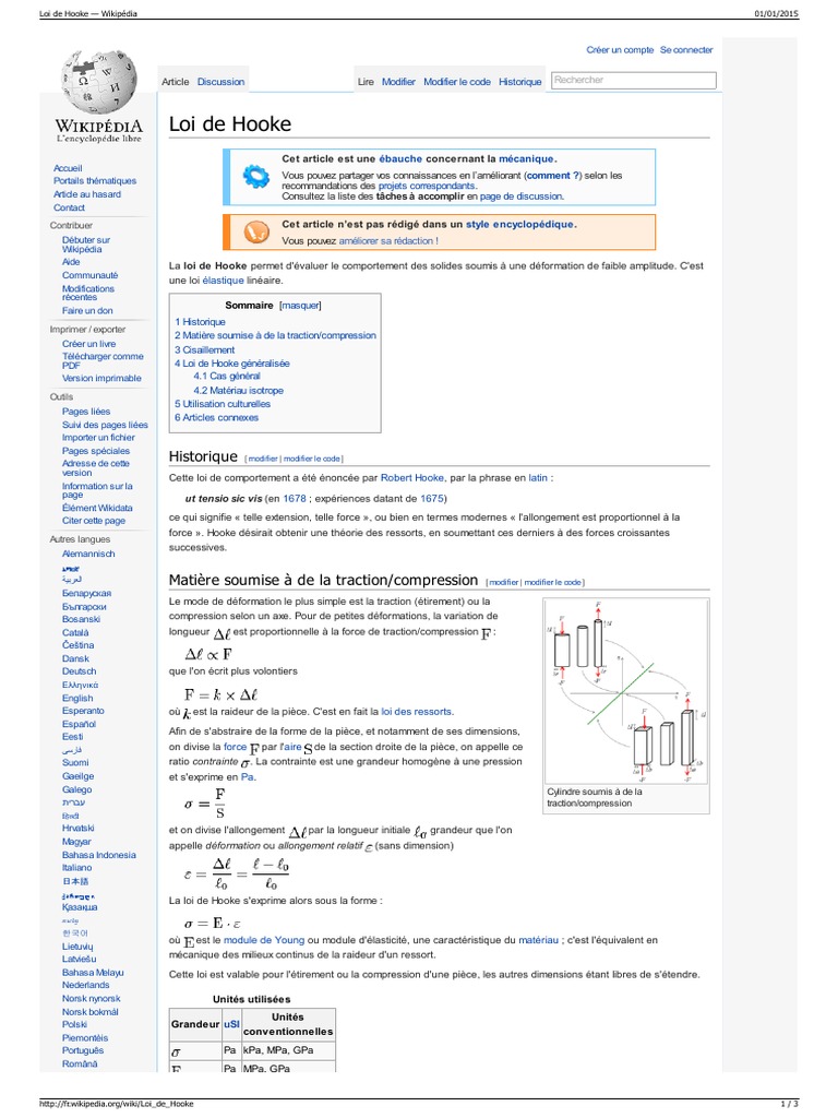 Loi de Hooke - Wikipédia PDF | PDF | Élasticité (Physique) | Mécanique newtonienne
