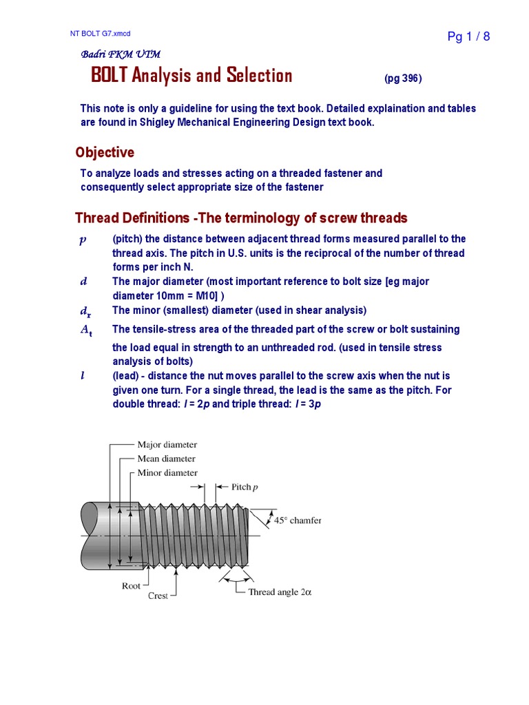 Bolt Analysis and Selection | PDF | Screw | Strength Of Materials