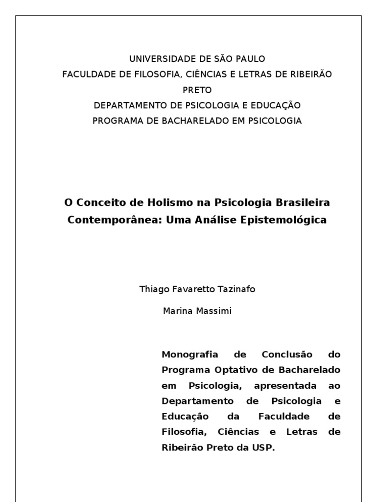 Holismo na Psicologia Brasileira Contemporânea | PDF | Karl Popper | Teoria
