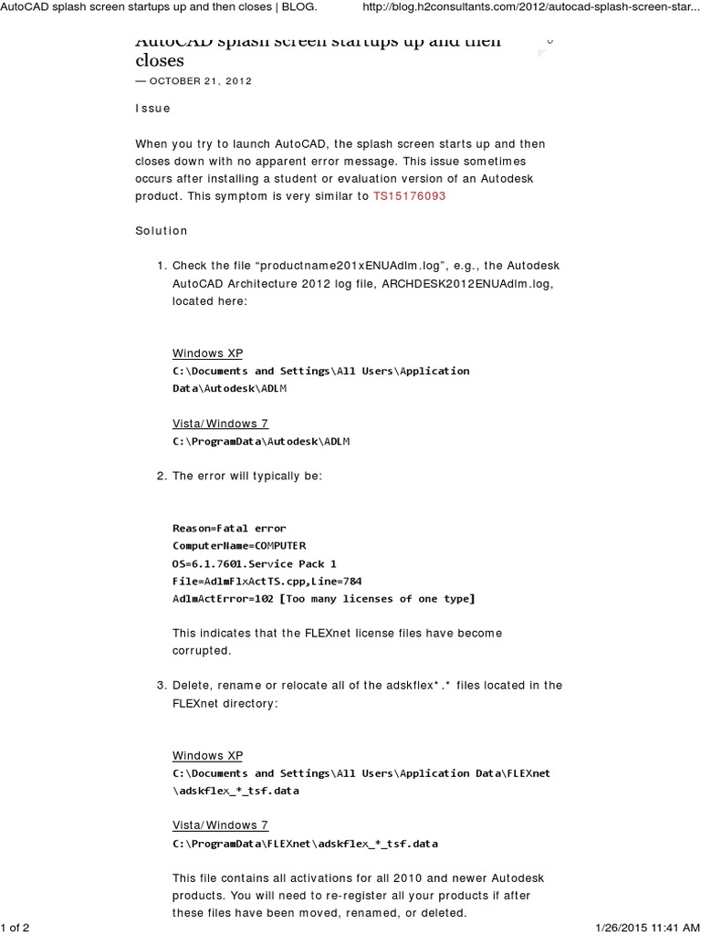AutoCAD Splash Screen Startups Up and Then Closes - BLOG | PDF