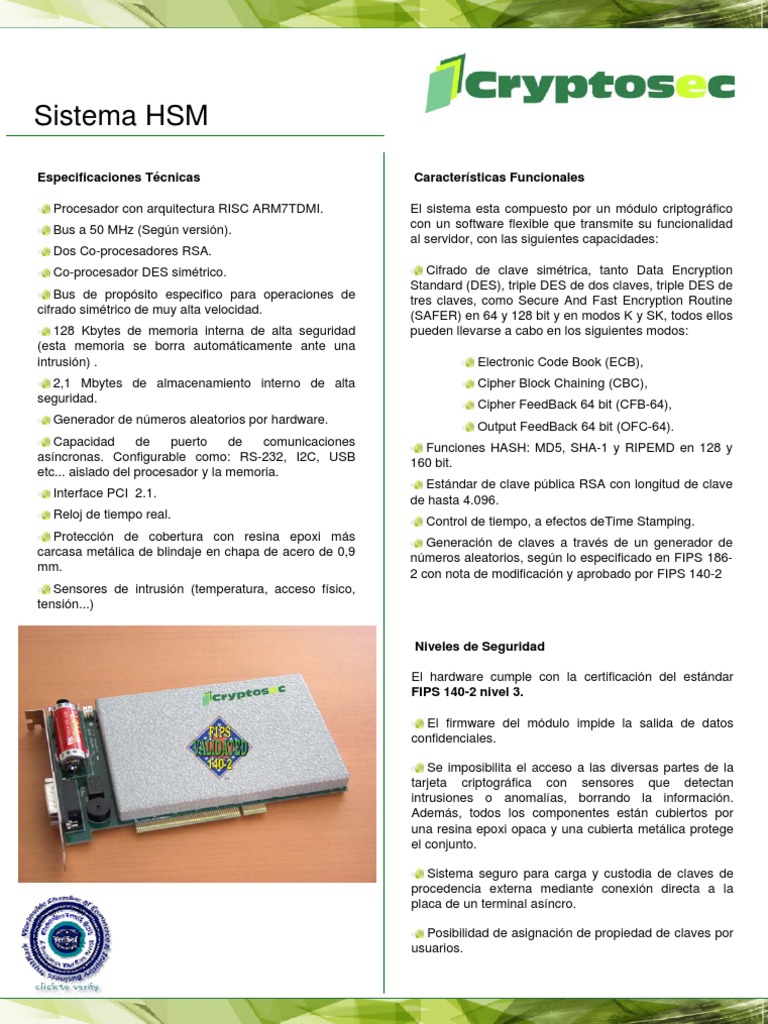 Cryptosec - Sistema HSM | PDF | Clave (criptografía) | Hardware de la ...