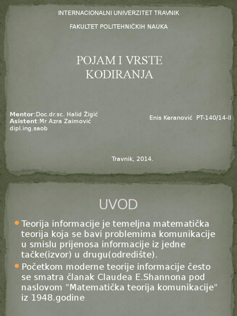 Pojam I Vrste Kodiranja | PDF