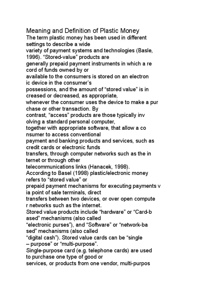 Meaning and Definition of Plastic Money | PDF | Stored Value Card ...
