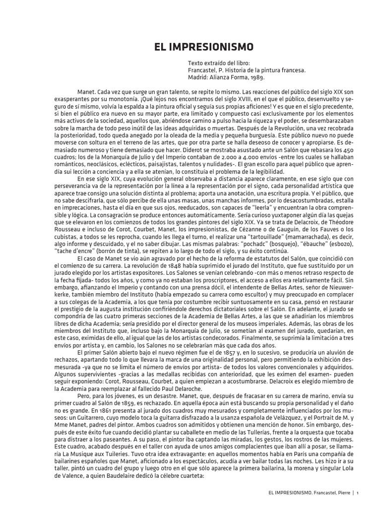 Impresionismo. Pierre Francastell | PDF | Impresionismo | Pierre Auguste Renoir