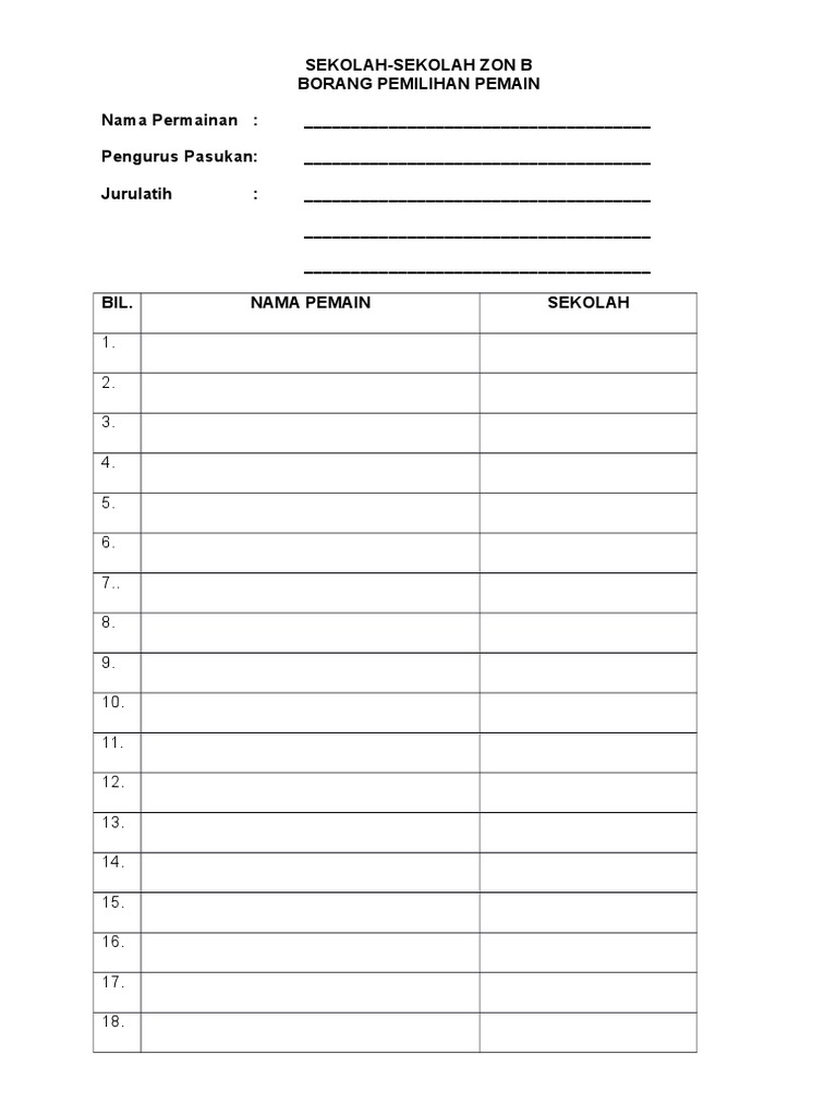 Borang Pemilihan Pemain | PDF