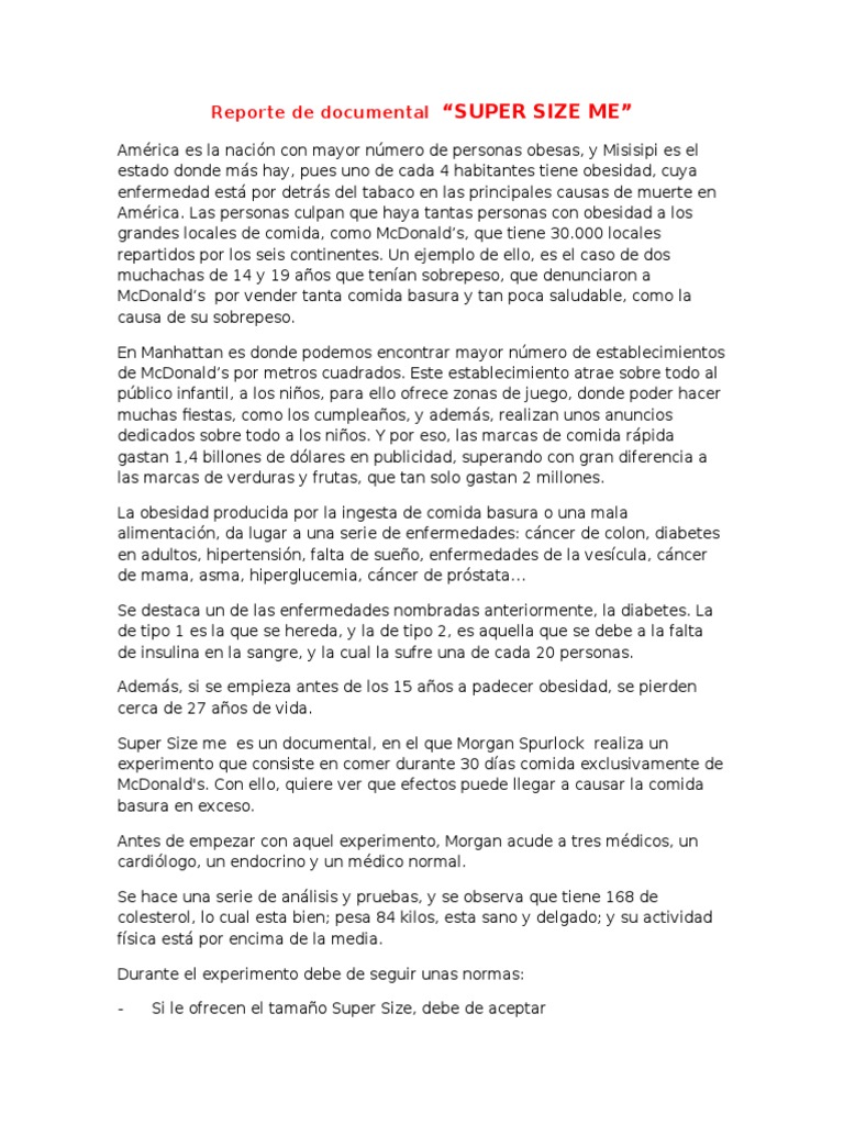 Super Size Me | PDF | Obesidad | Medicina