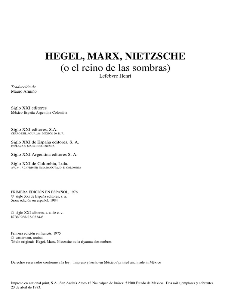 Henri Lefebvre El Reino de Las Sombras | PDF | Georg Wilhelm Friedrich Hegel | marxismo