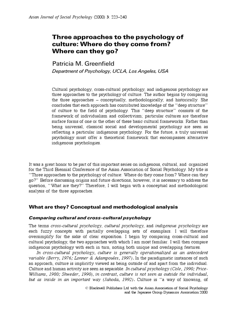 Three Approaches to Cross Cultural Psychology | Psychology & Cognitive ...