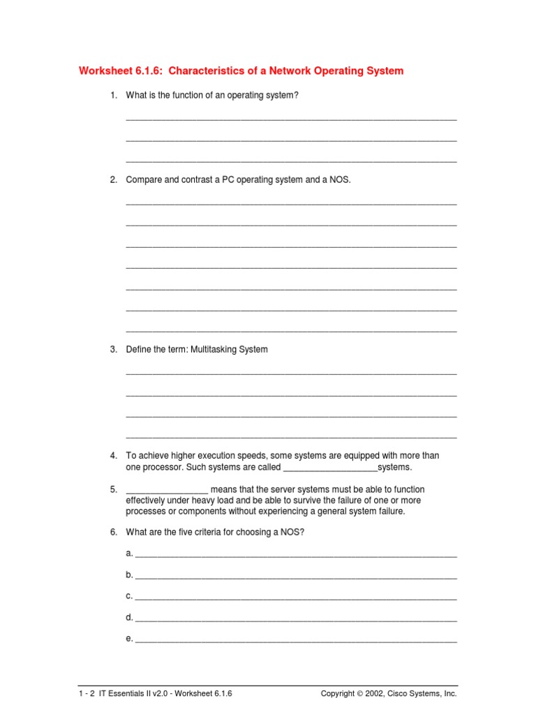 Worksheet 6 1 6 Characteristics Of A Network Operating System Pdf