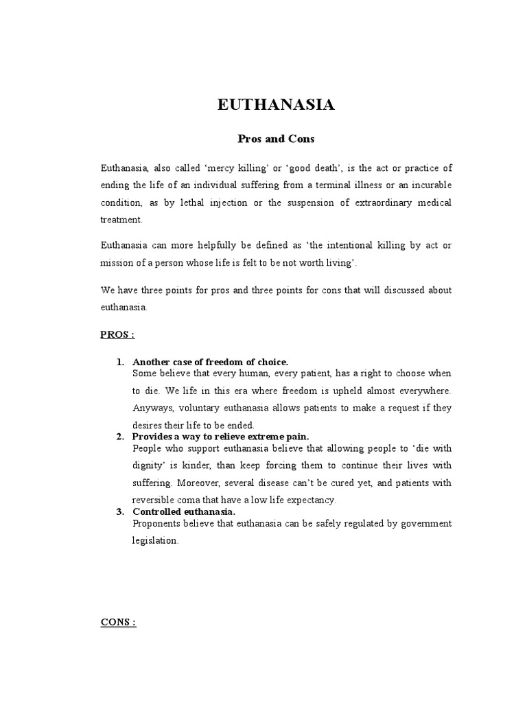 Euthanasia: Pros and Cons Analysis | PDF | Palliative Medicine ...