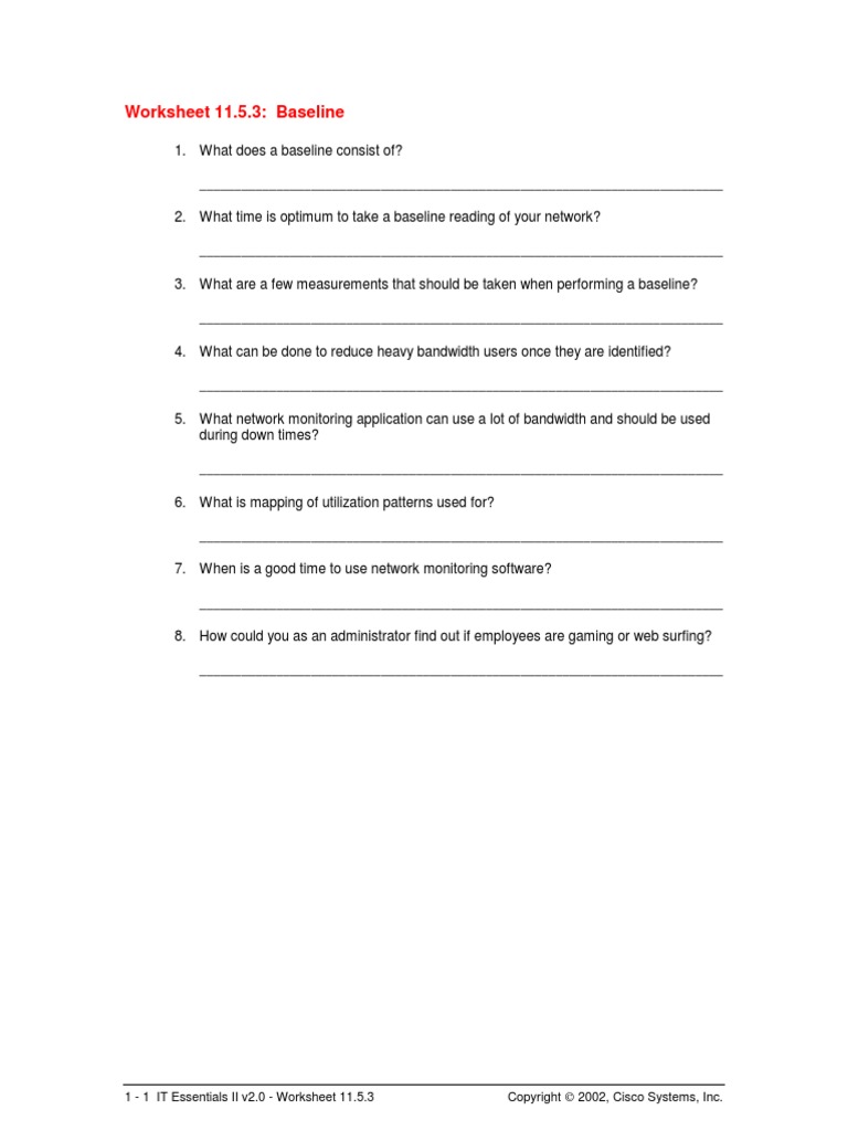Worksheet 11.5.3: Baseline: 1 - 1 IT Essentials II v2.0 - Worksheet 11. ...
