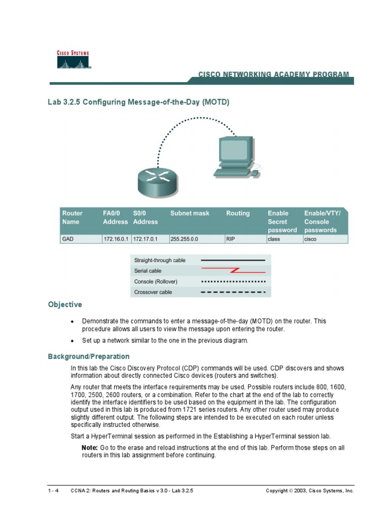 Lab 3.2.5 Configuring Message-of-the-Day (MOTD) : Background ...