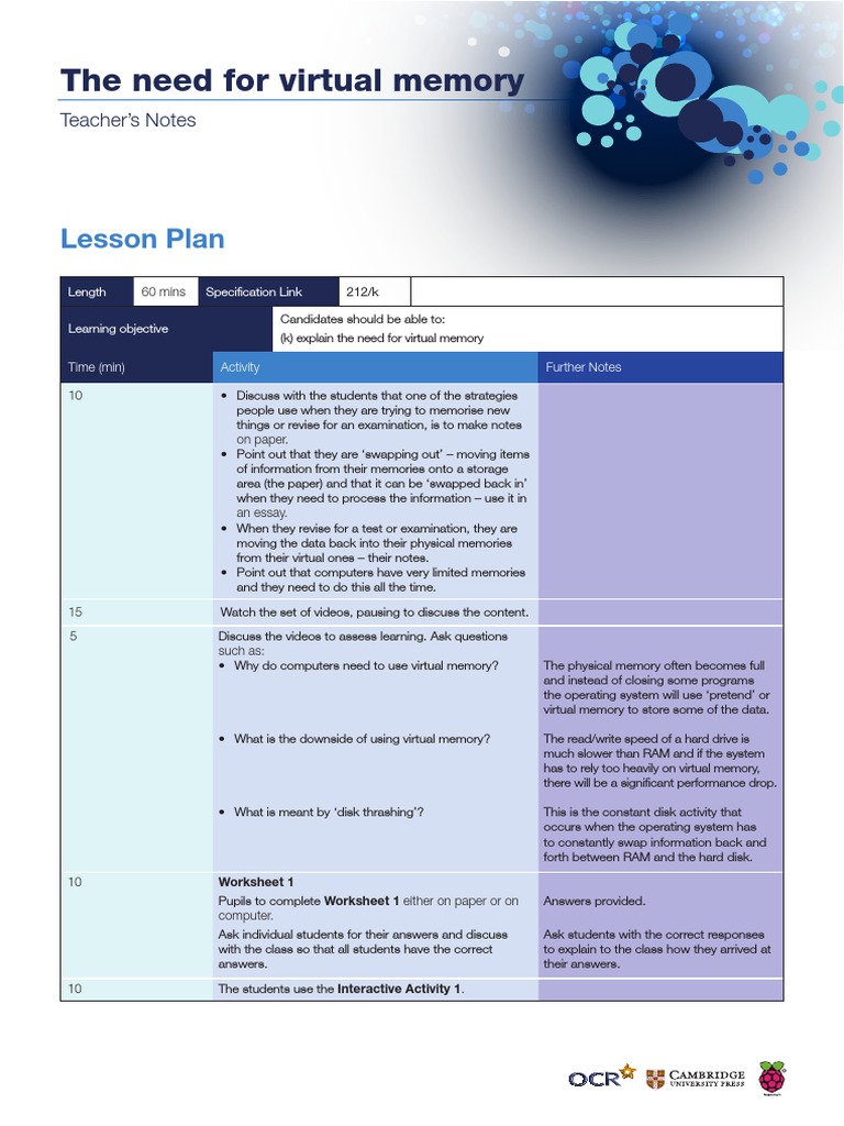 The Need For Virtual Memory: Lesson Plan | Download Free PDF | Computer ...