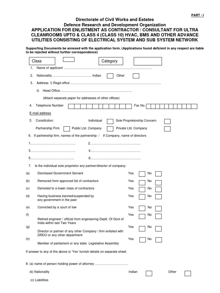 MES Contractor Enlistment Application Form | PDF | Partnership | Employment