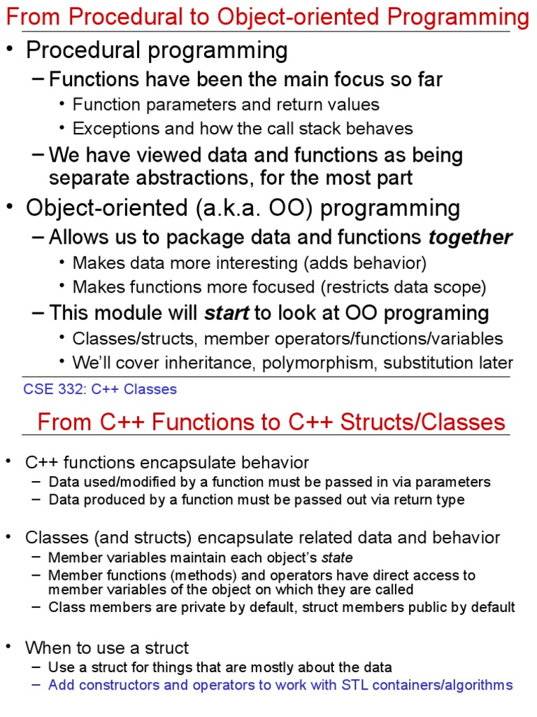 Procedural Programming: - Functions Have Been The Main Focus So Far | PDF | Constructor (Object ...