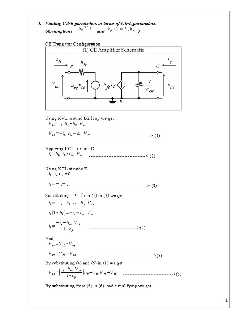 Finding CB-H Parameters in Terms of CE-h Parameters. (Assumptions and H ...