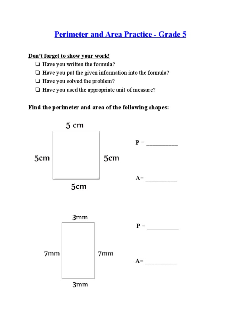 Grade 5 Area and Perimeter Practice | PDF