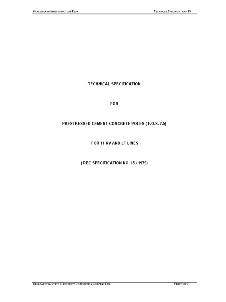 14 PSC Poles Spec No 39 | PDF | Prestressed Concrete | Concrete