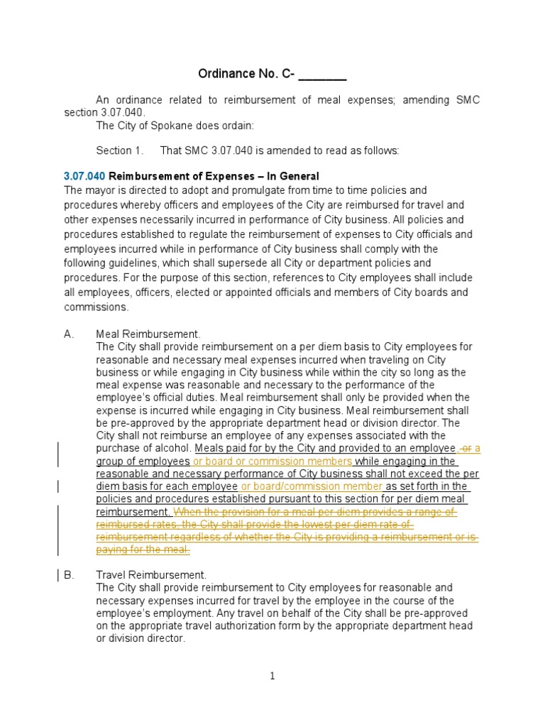 Spokane Meal Expense Reimbursement Ordinance | PDF | Per Diem | Expense