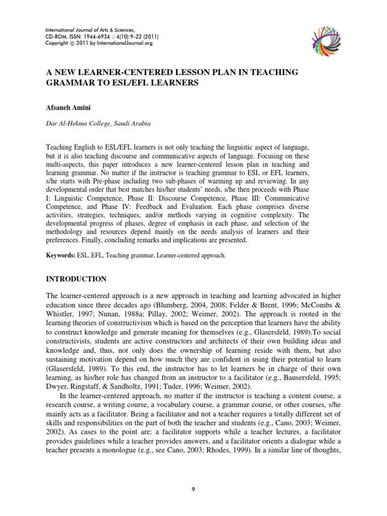 A New Learner-Centered Lesson Plan in Teaching Grammar To Esl-Efl ...