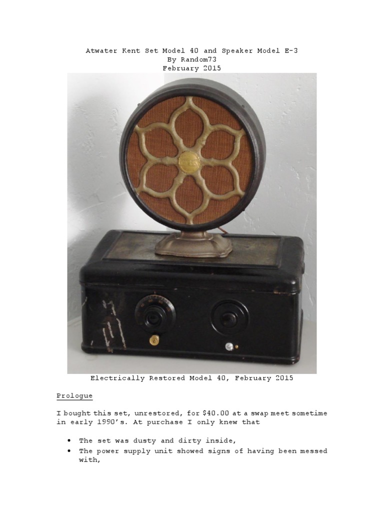 Restoring Atwater Kent Model 40 Radio | PDF | Rectifier | Transformer