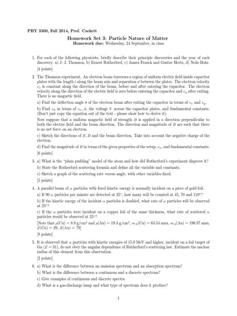 Homework Set3 Particlenatureofmatter | PDF | Electron | Electronvolt